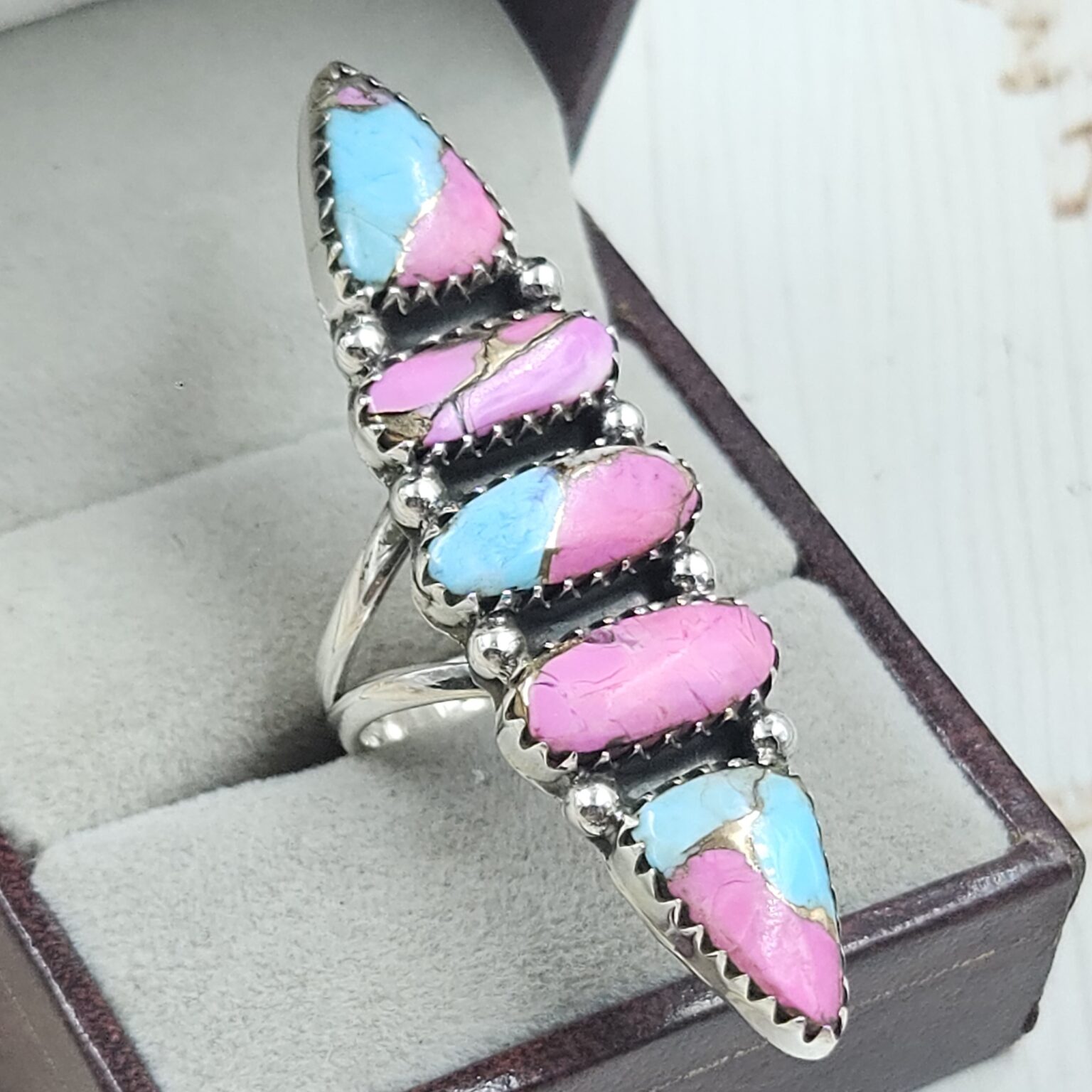Shop Kingman Turquoise & Blue Checkerboard 925 Sterling Silver Ring ...